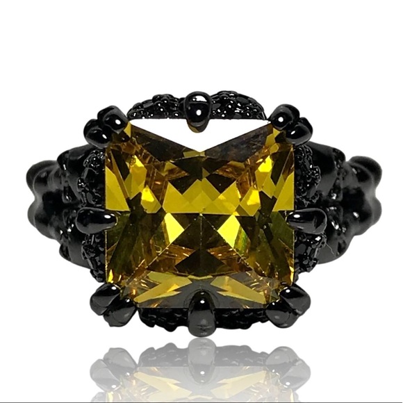 Jewelry | Vintage Gothic Yellow Gem Black Skull Ring | Poshmark